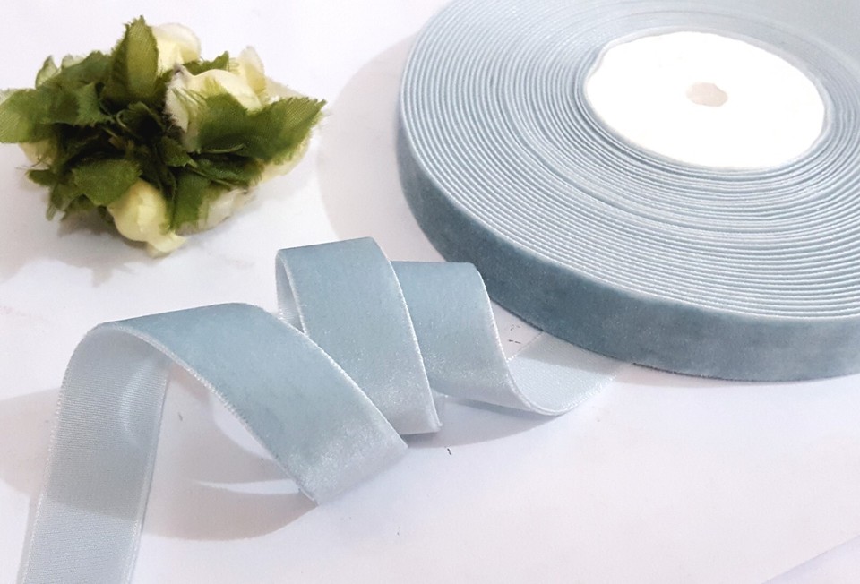 1" / 25mm wide 6-25y Grayish Blue Dusty Blue Velvet Ribbon W21 | eBay