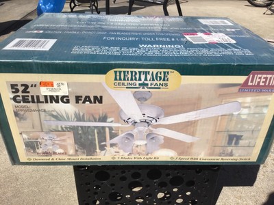Heritage 52 inch 5 blade ceiling fan wlight kit(new/white)(5PRW52WH4CE ...