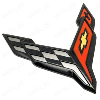 1pc New For 2020-2024 C8 Corvette Front crossed flags Flash Emblems Red ...
