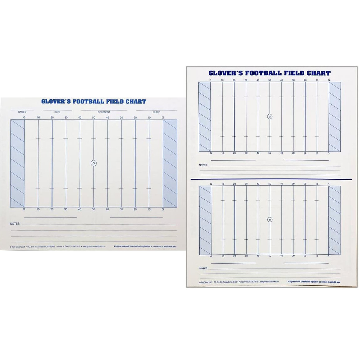 Glover's Scorebooks Football Field Charts - 8.5 x 11 - 30 Charts/Pack ...