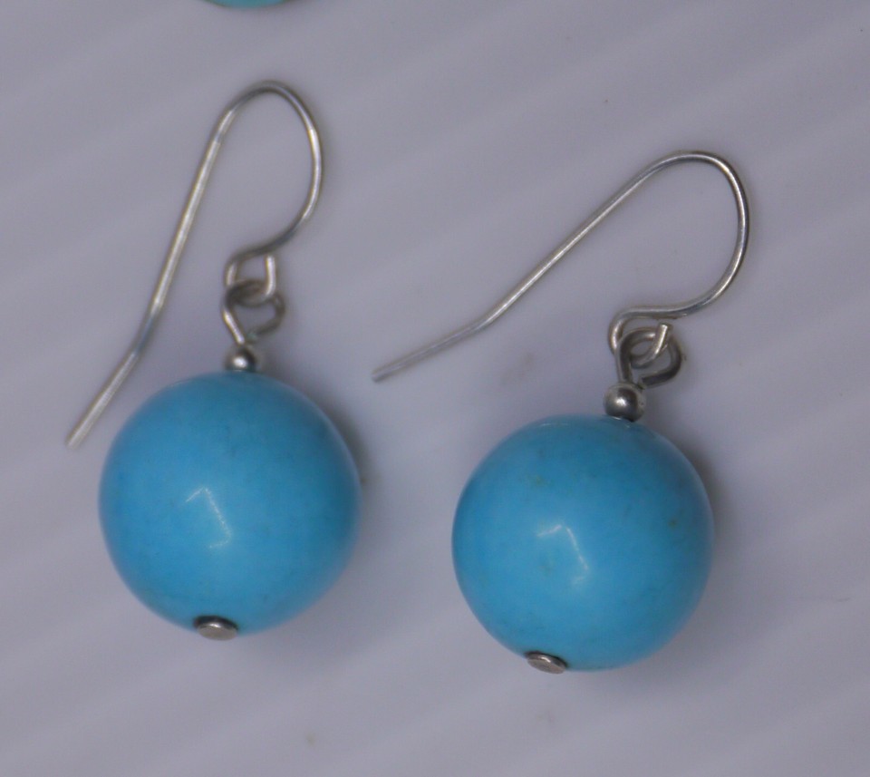 2 VINTAGE STERLING SILVER HOOKED EARRINGS w BLUE STONES, TURQUOISE? | eBay