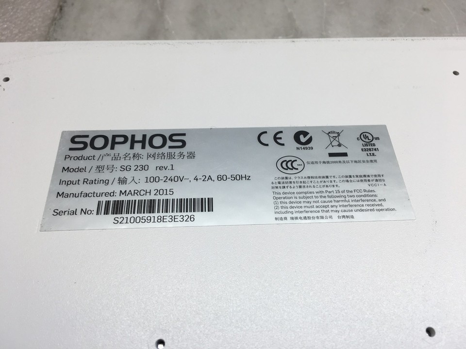 Sophos SG 230 Firewall Rev.1 Network Security Appliance with Rack Ears ...