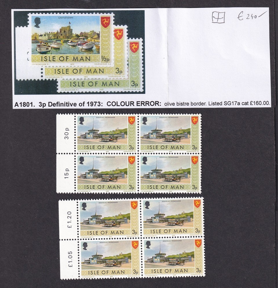 Isle of Man 1973 3p colour variety block of 4 MNH. SG 7a £640 | eBay