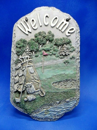 Welcome Sign Wall Plaque Golf Course Golfer Clubs Hanging Art Resin 13 ...