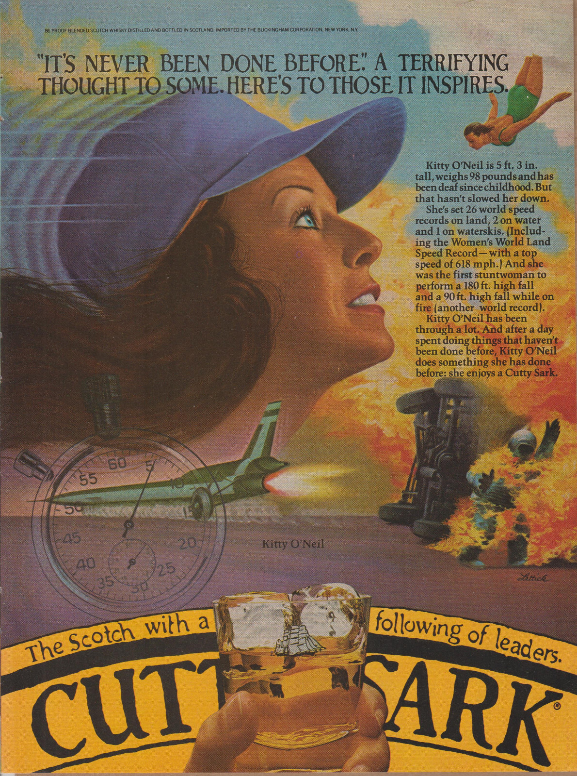 1982 Cutty Sark Whisky - Stunt Woman Kitty O'Neil - Land Speed - Print ...