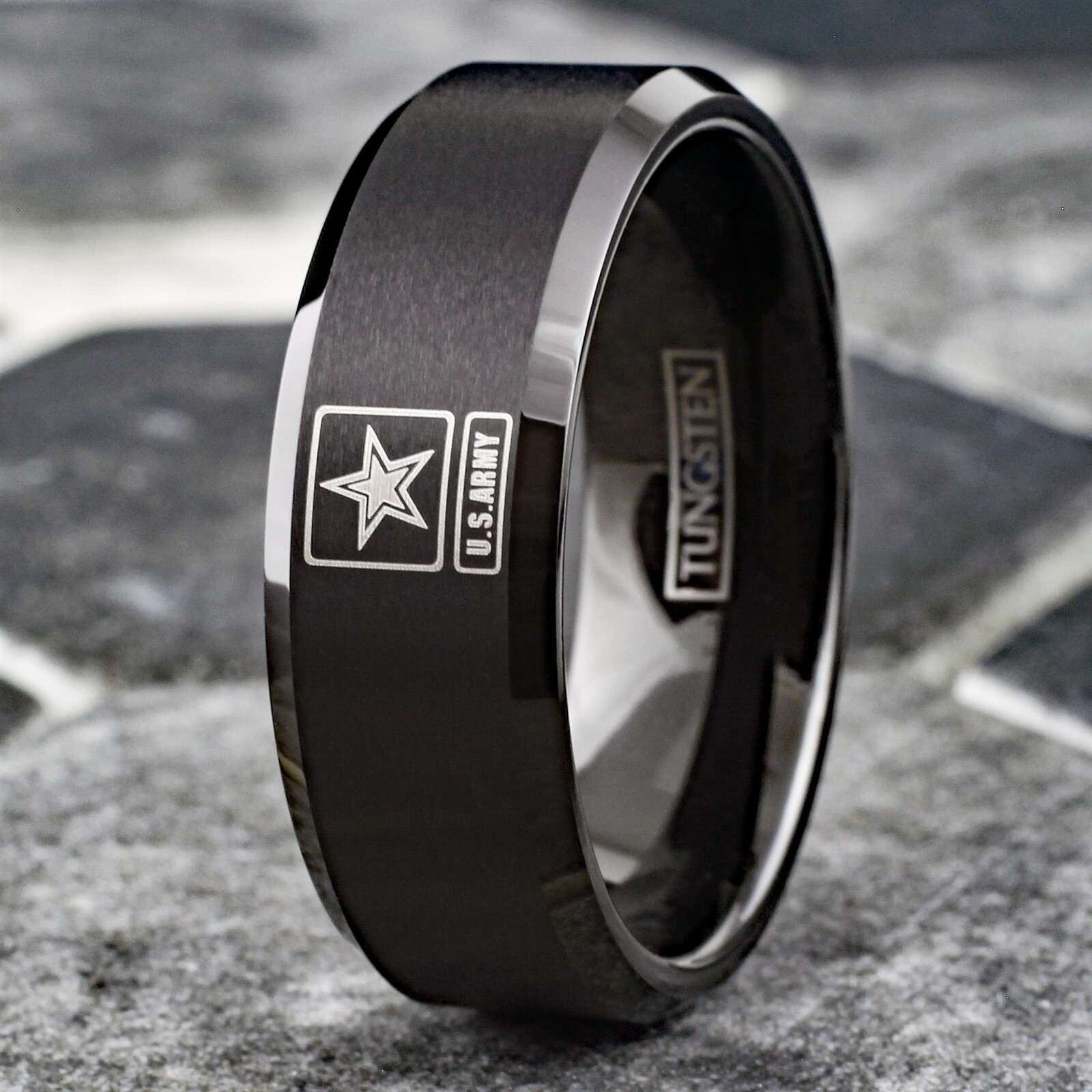 Black Tungsten Carbide Men's Ring United States U.S. Army Military ...