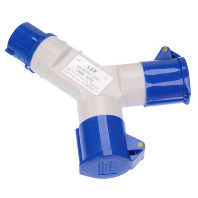 Blue 2 Way Industrial Splitter Connector 16A 230V 2P+E IP44 | eBay