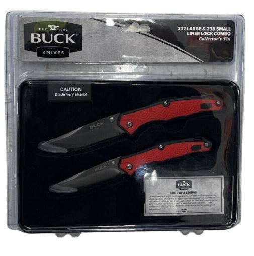 Buck Knives 237 238 Liner Lock Combo Collectors Tin Rubberized Handle ...