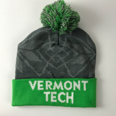 Vermont Tech Gray and Bright Green Winter Pom Pom Hat | eBay