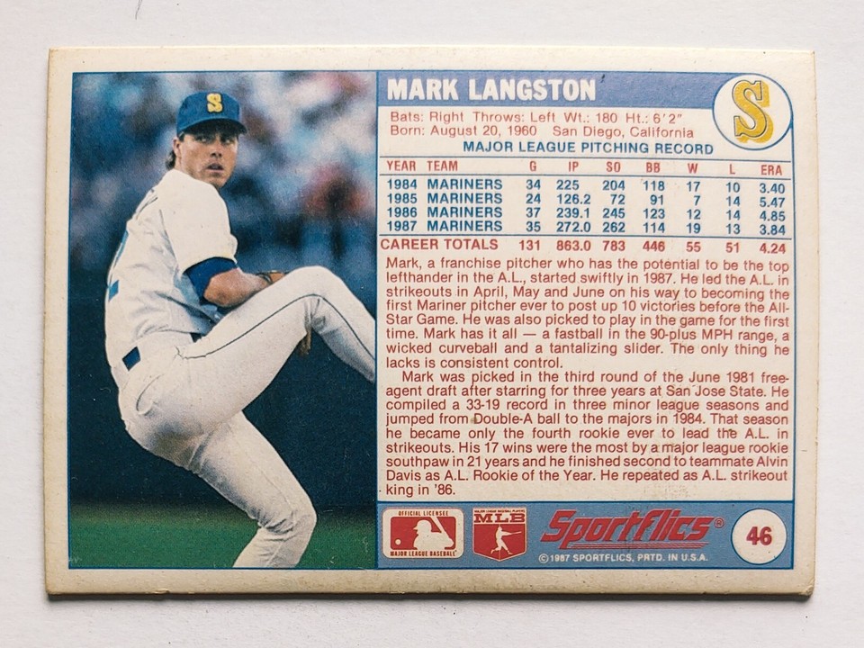 MARK LANGSTON 1988 Sportflics Baseball #46 Seattle Mariners | eBay