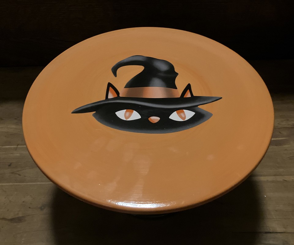 Place & Time Ceramic Halloween Black Cat Cake Stand/Dessert Display | eBay