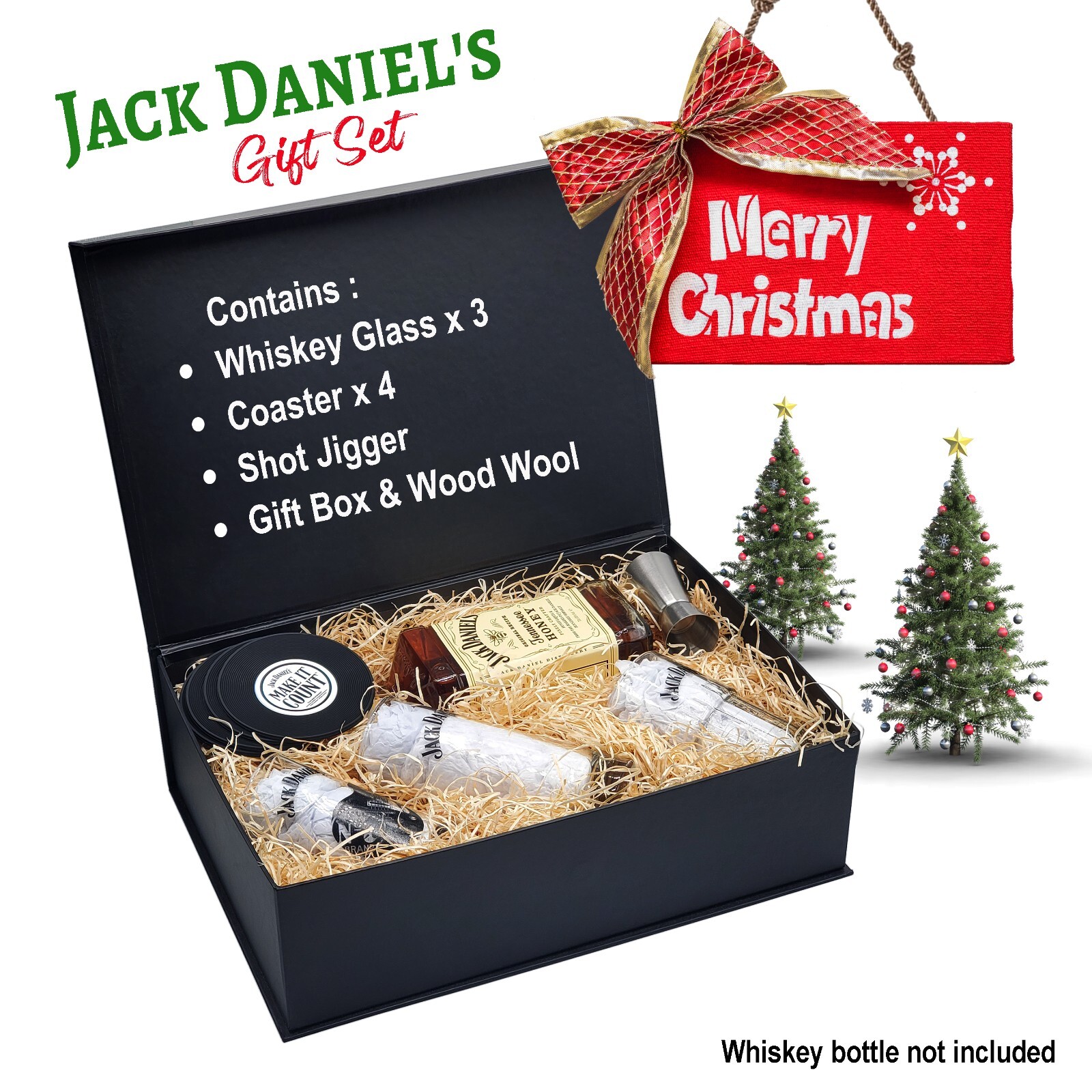 Jack Daniels Gift Set - Whiskey Glasses Tumblers Coasters Jigger Box ...
