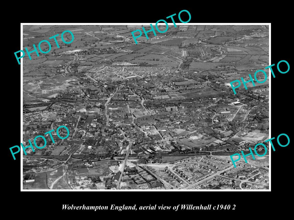 OLD POSTCARD SIZE PHOTO WOLVERHAMPTON ENGLAND AERIAL VIEW WILLENHALL ...