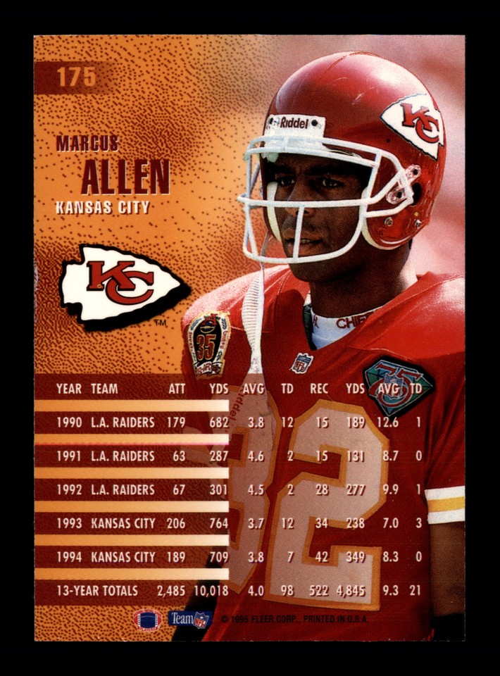 1995 Fleer #175 Marcus Allen Kansas City Chiefs Football Card | eBay