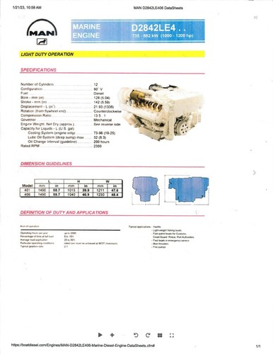 MAN D2842 LE406, Marine Diesel Engine, V12, 1200 HP @ 2300 RPM | eBay