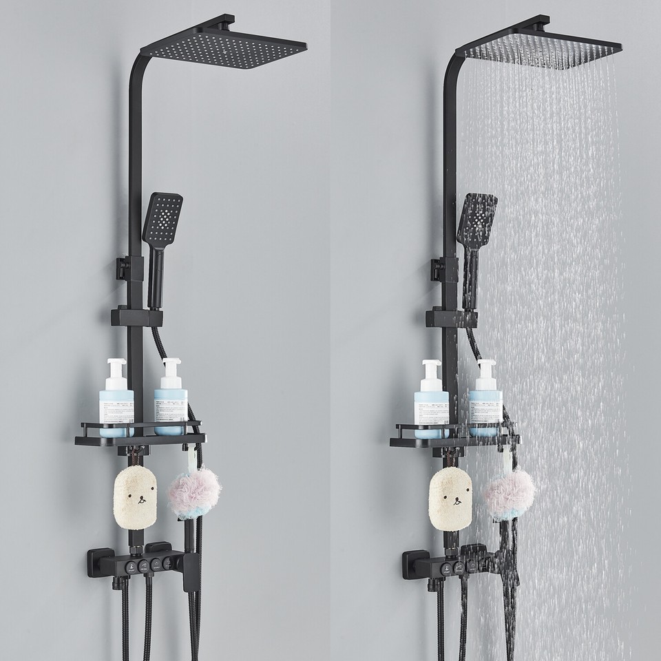 Thermostatic Shower Faucet Set Rainfall Shower Head Exposed Shower ...