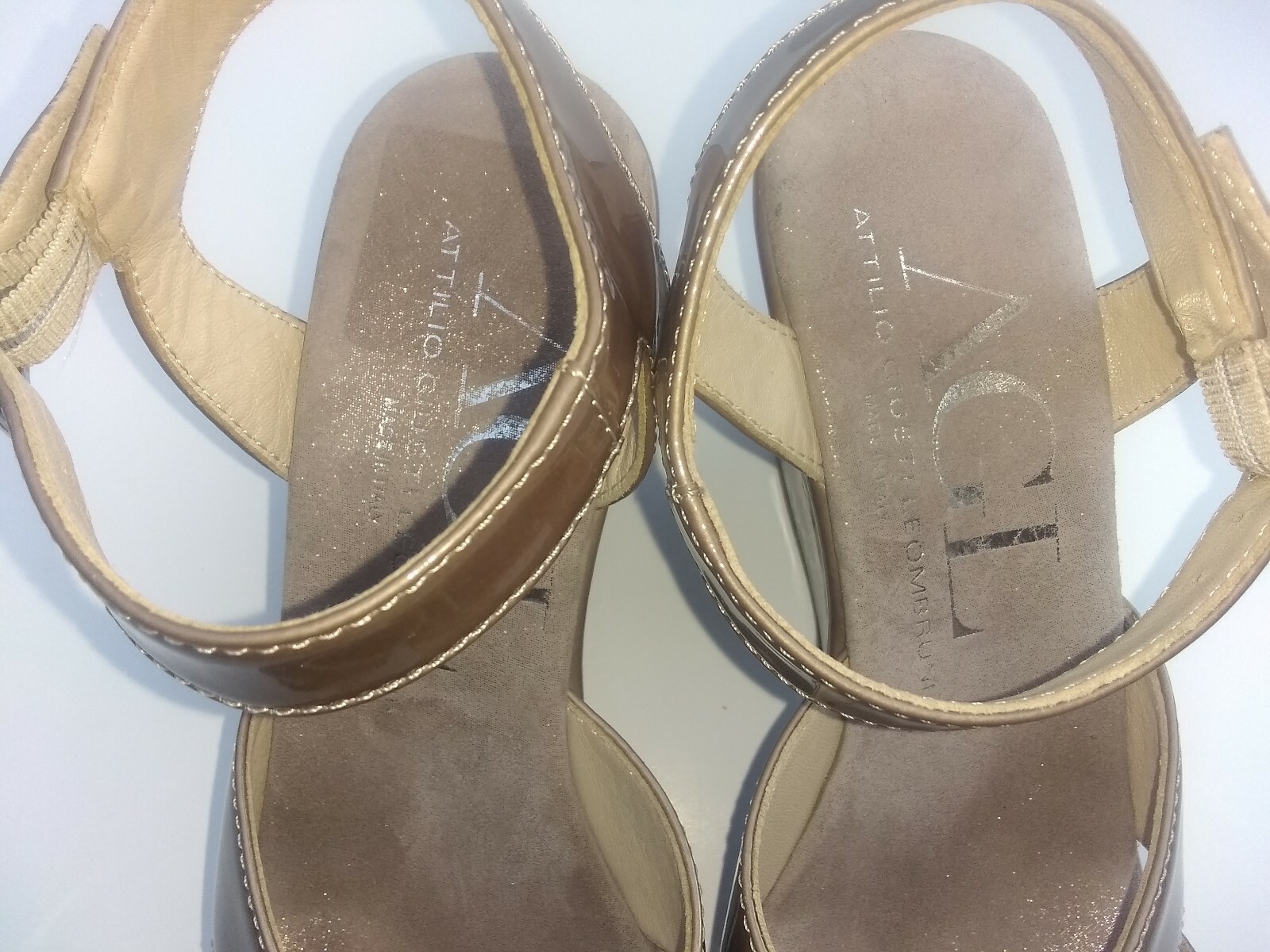 AGL Women's Taupe Patent Leather Platform Wedge Sandal Sz 38 | eBay