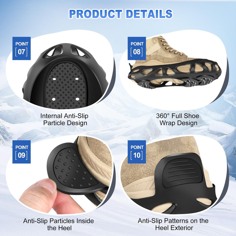 Ice Cleats, Ice Cleats for Shoes and Boots, Crampons for Shoes with 30 ...