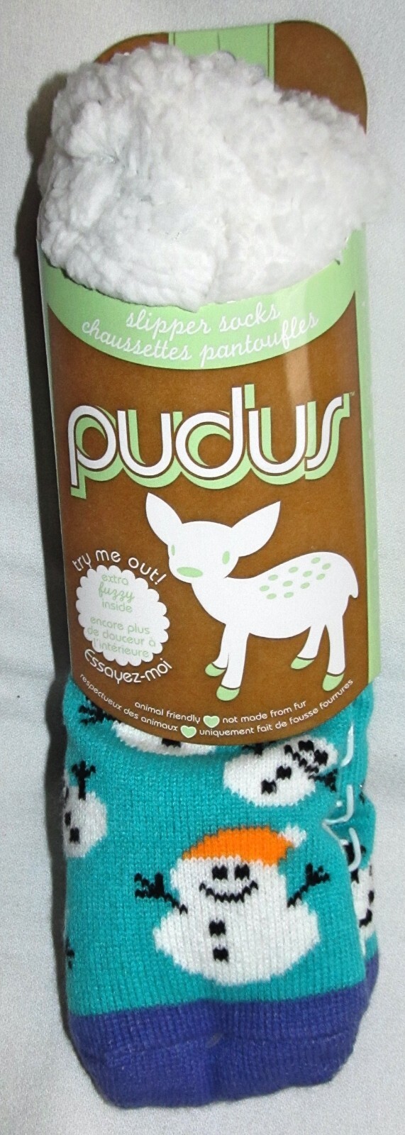 Pudus Classic Slipper Socks Faux Fur Snowy Snowman Mens Womens One Size ...