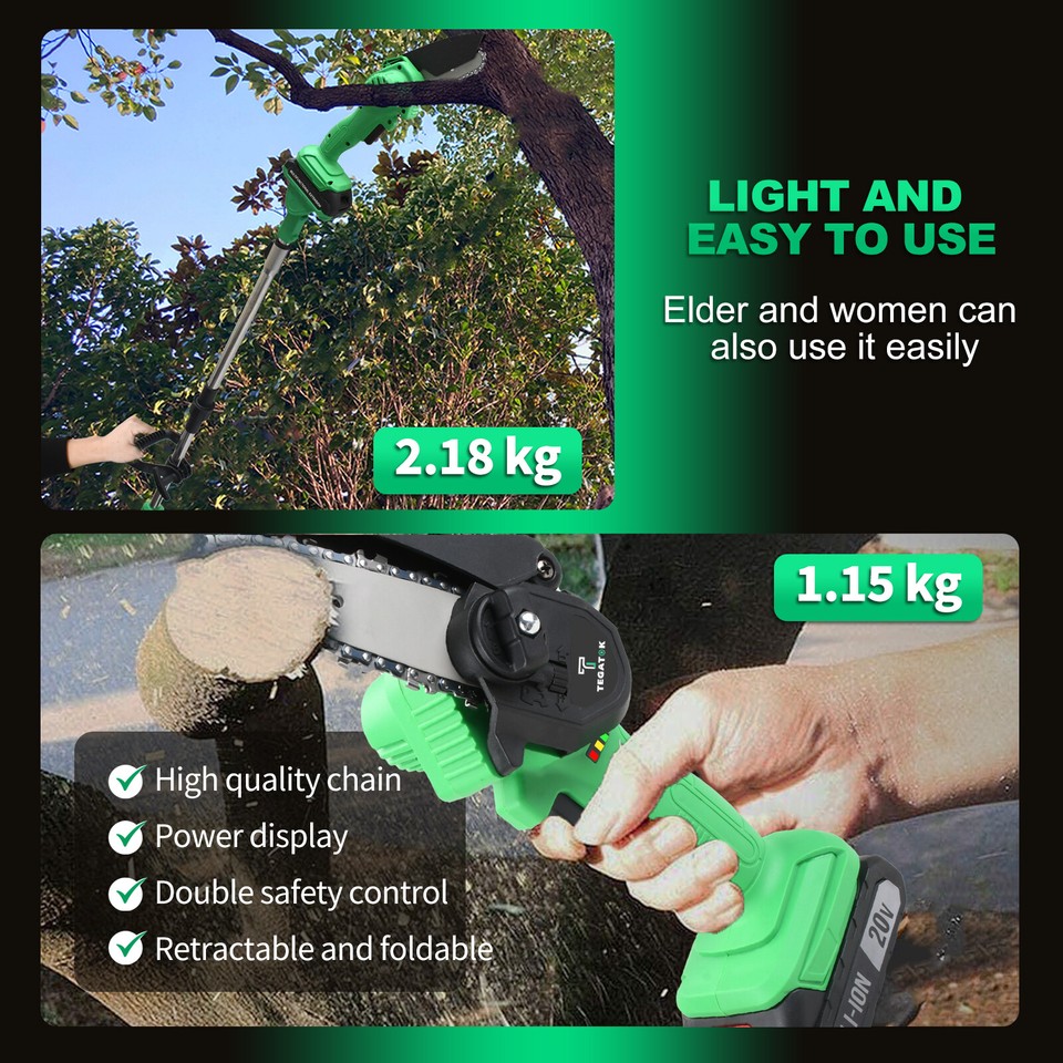 4-inch Mini Chain Saw with 2 Extra Chains,2-in-1 Cordless Pole Saw Bar ...