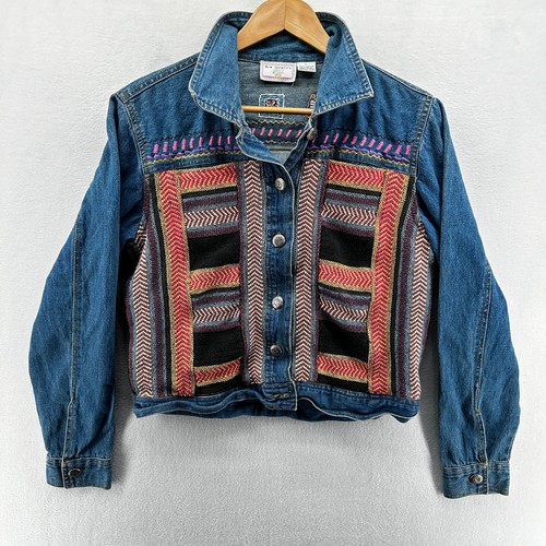 New Identity Jean Jacket Denim Embroidered Blue Women's Large Cotton ...