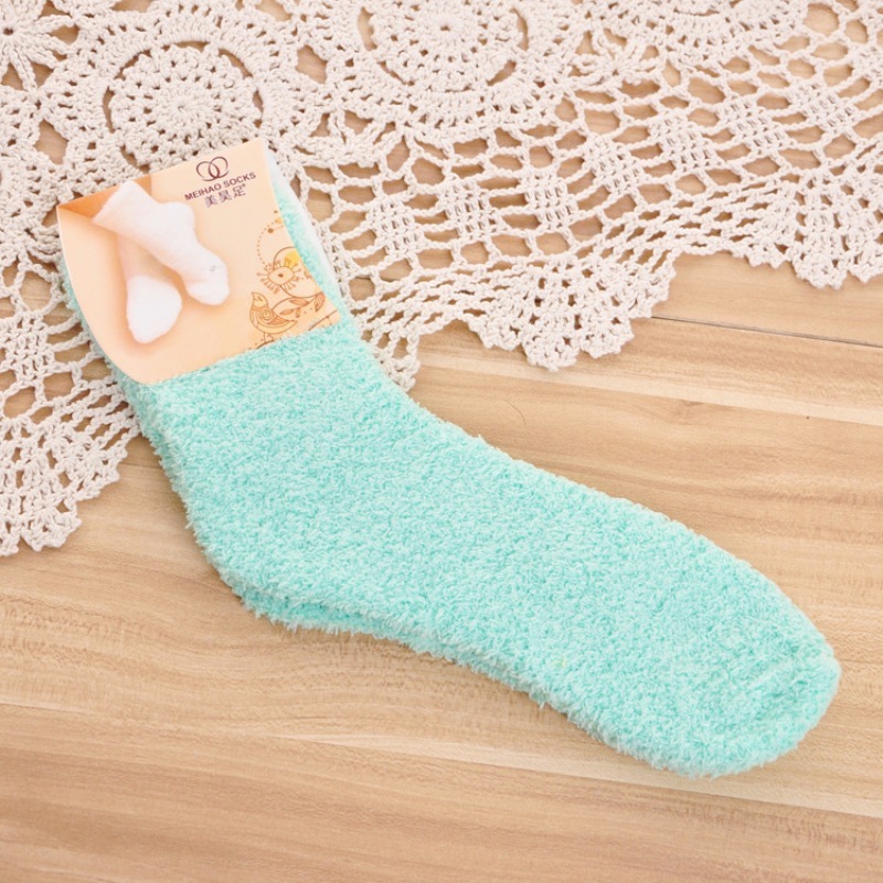 1 Pair Women's Candy Color Fuzzy Socks Fall Winter Soft Ankle Socks Bed ...