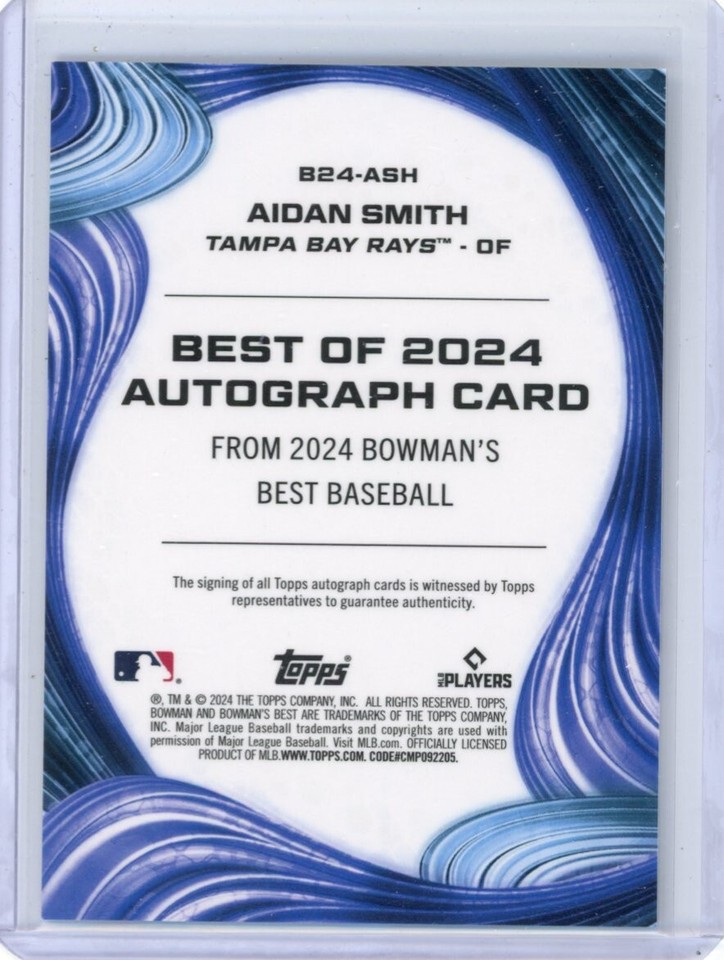 Aidan Smith 2024 Bowman's Best Best of 2024 Auto #B24-ASH Rays | eBay