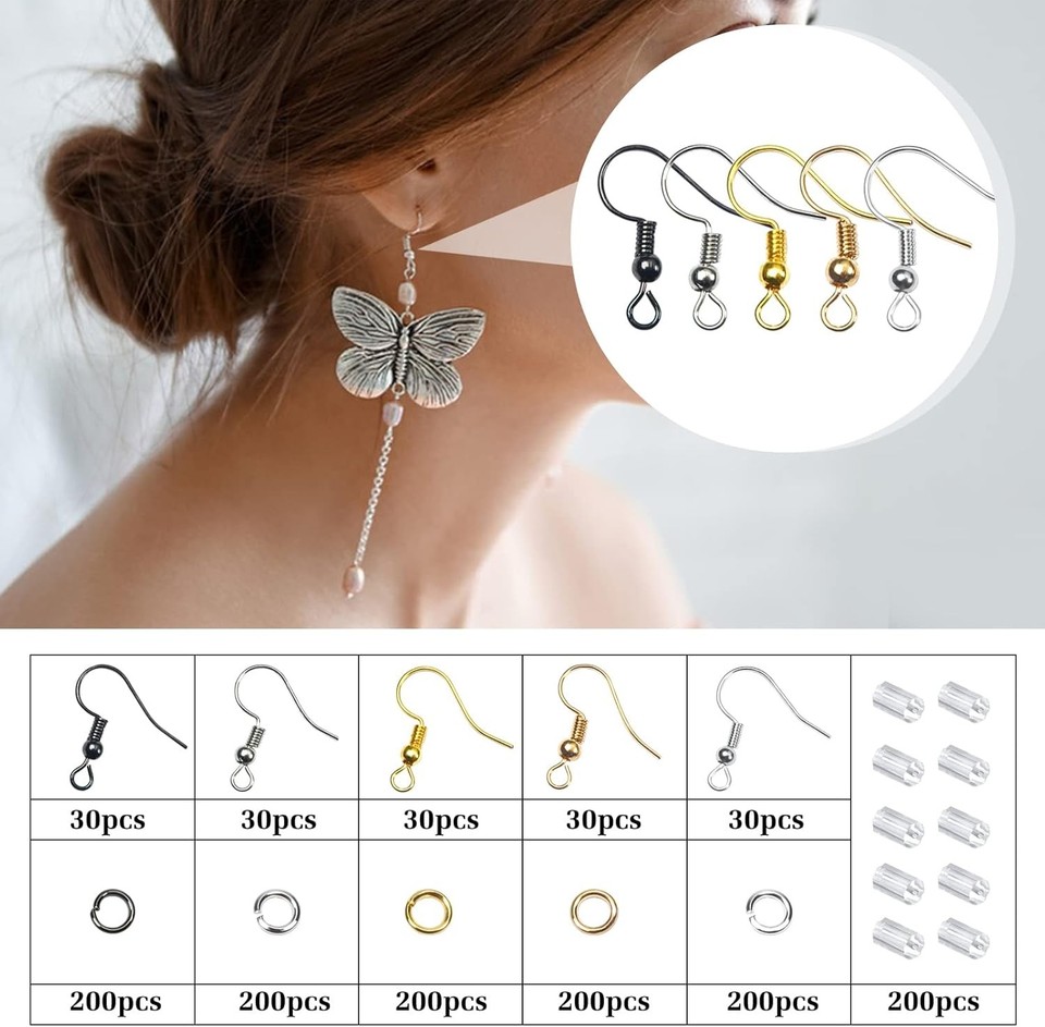 TOAOB 1350 Pieces 18 x 19 mm Metal Earring Hooks with Ball Spool and 4 ...