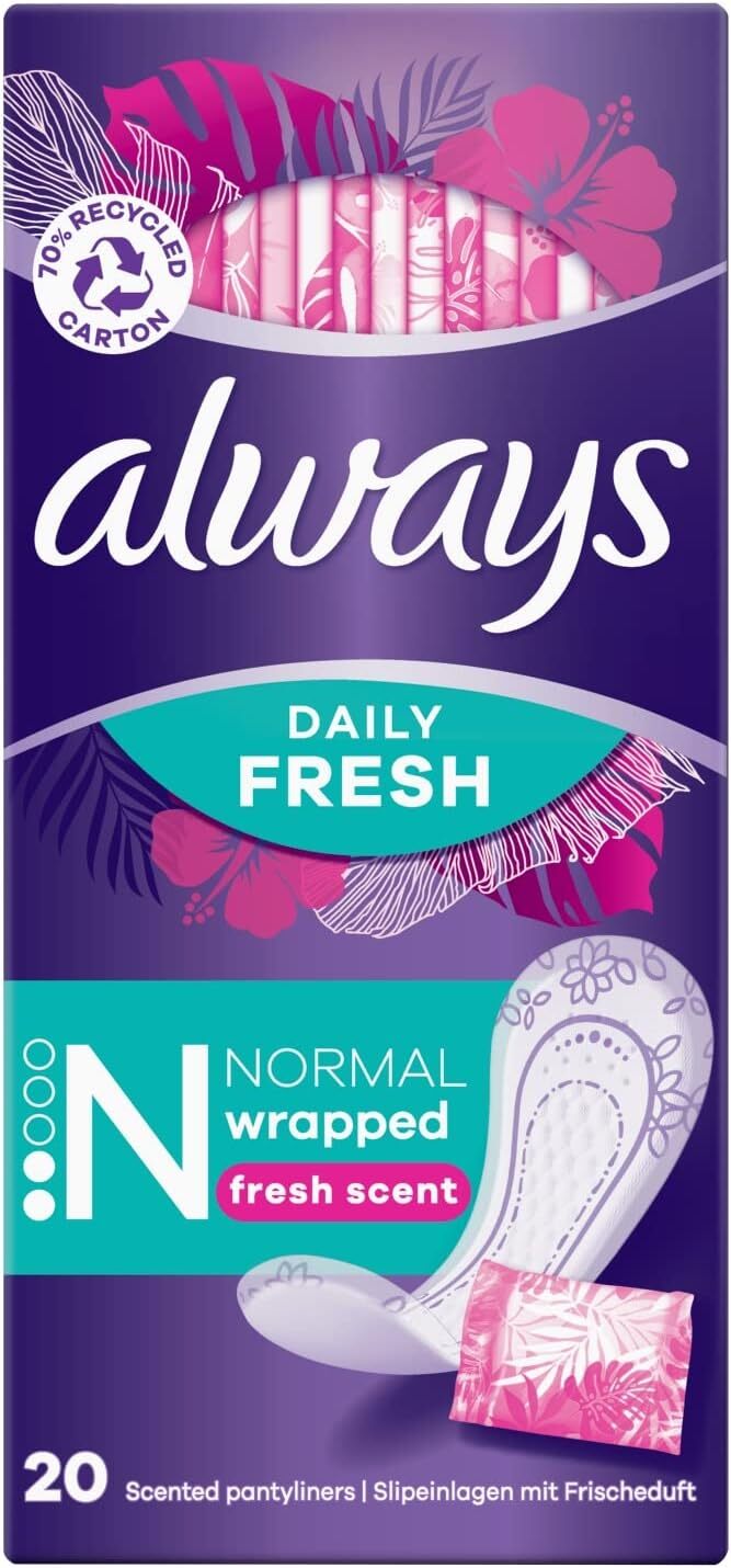 Always Dailies Panty Liners Normal Fresh Scent Individually Wrapped ...