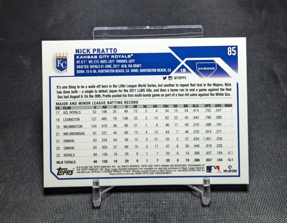 Nick Pratto Rookie RC 2023 Topps Chrome Baseball Card #85 Kansas City ...