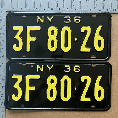 1936 New York license plate pair 3F 8026 YOM DMV New York REPAINT ...