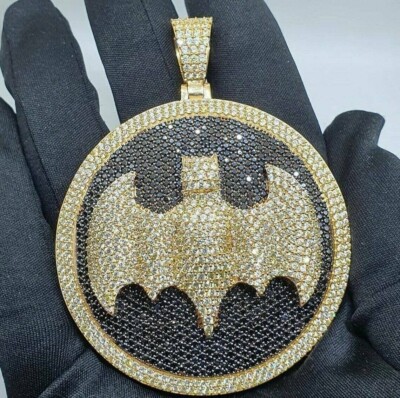 5 Ct Round Cut Simulated Black Diamond Batman Pendant 14k Two-Tone Gold ...
