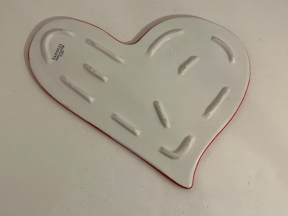 Zanolli Ceramic Heart Shaped Trivet Hand Painted Red and White 11.25 ...
