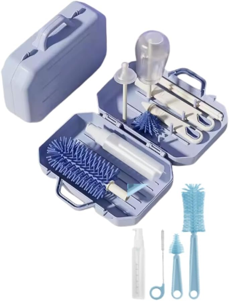 New Travel Bottle Cleaner Kit with Baby Bottle Brush Set Stand, Blue ...
