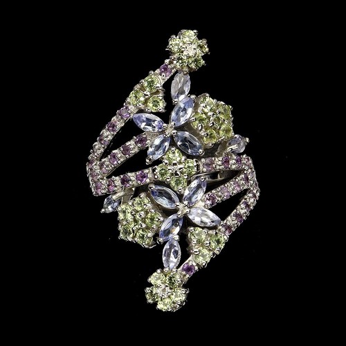 925 Sterling Silver Ring Marquise Tanzanite Amethyst Peridot Gemstone ...
