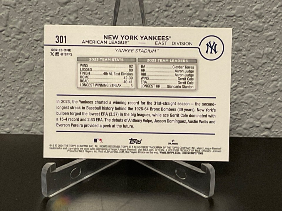 Aaron Judge/New York Yankees Team Card - 2024 Topps Series 1 | eBay