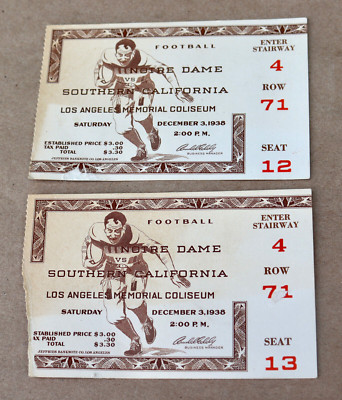 2 1938 USC Southern California vs Notre Dame College Football Ticket ...