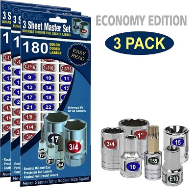 3 Pack Master Socket Label Set Economy Blue Edition Easy Read Chrome ...