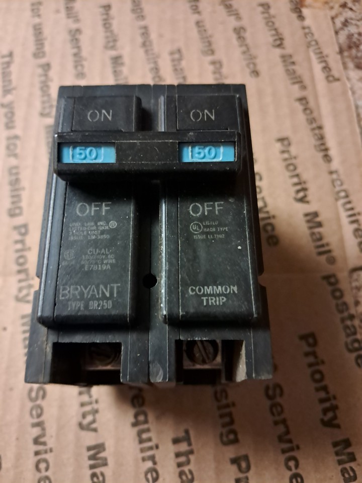 BRYANT TYPE BR250 50 AMP 240 VOLT DOUBLE POLE CIRCUIT BREAKER TESTED | eBay