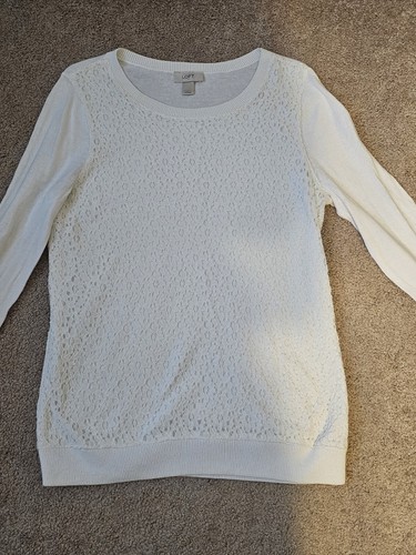 LOFT SZ LG WHITE LIGHT SWEATER W/LACE OVER FRONT | eBay