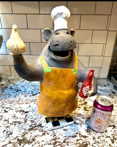 BIG Mary Garber Pog Chef with Garlic Hippo Ceramic Art Sculpture Signed ...