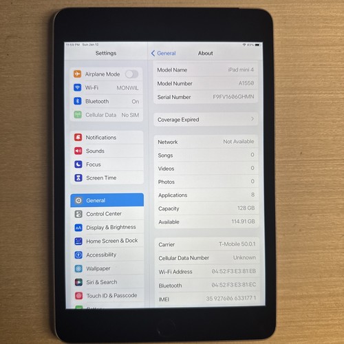 Apple iPad mini 4 A1550 128 GB, Wi-Fi +4G, Unlock 7.9 in - Silver MINT ...