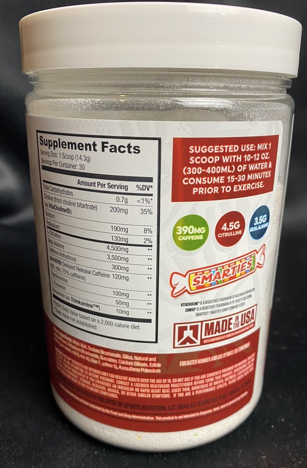 RYSE Supplements Smarties Pre-Workout 30 Servings 390mg Caffeine Exp 06 ...