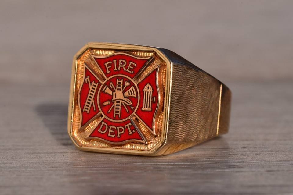 Enameled Fire Fighters Ring in Yellow Gold | eBay