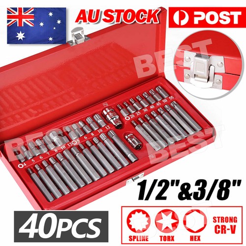 40x Allen Key Set Socket Bit 3/8" and 1/2" Drive Long Deep Torx Star ...