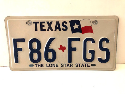 LICENSE PLATE TEXAS F86 FGS RAISED BLUE LETTERS OVER WHITE WITH BIG ...