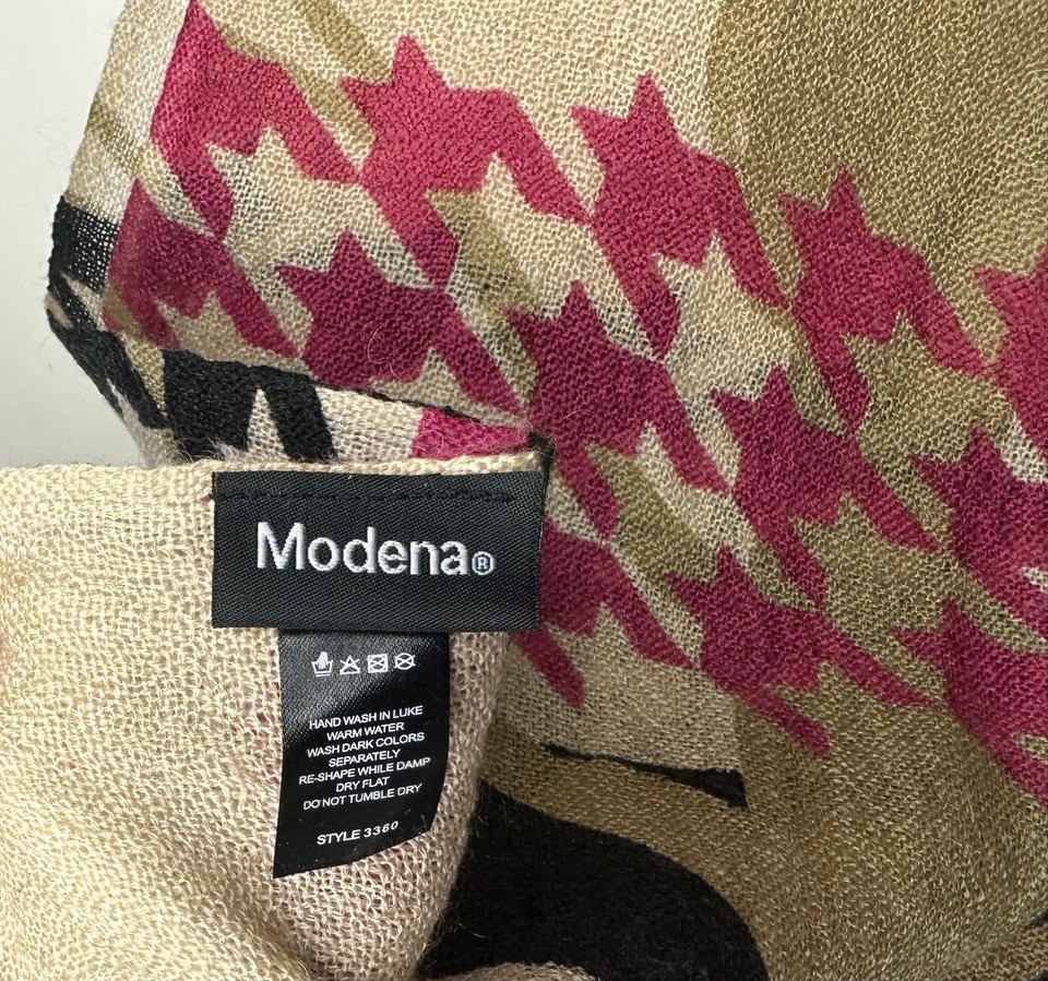 Modena Women's Lightweight Wool Blend Beige/Black Scarf w/ Tree Design ...