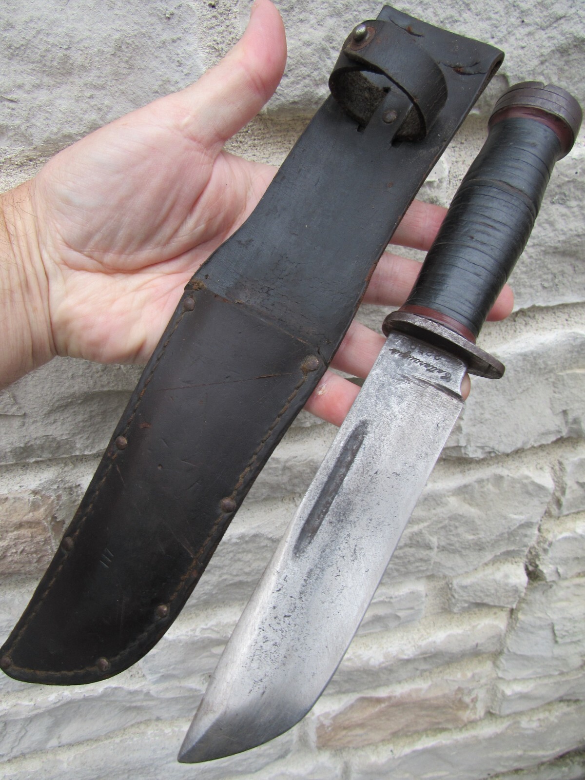 WW2 Cattaraugus 225Q Fixed Blade Stacked Leather Handle Fighting Knife ...