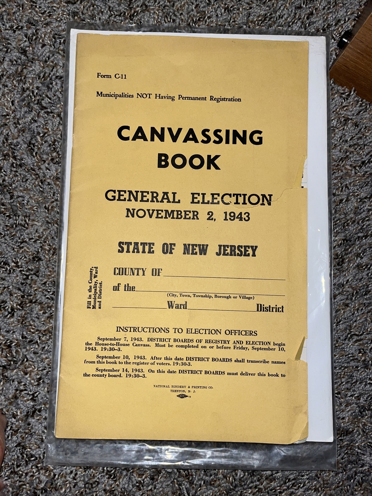 State Of New Jersey General Election Canvassing Book 1943 | eBay