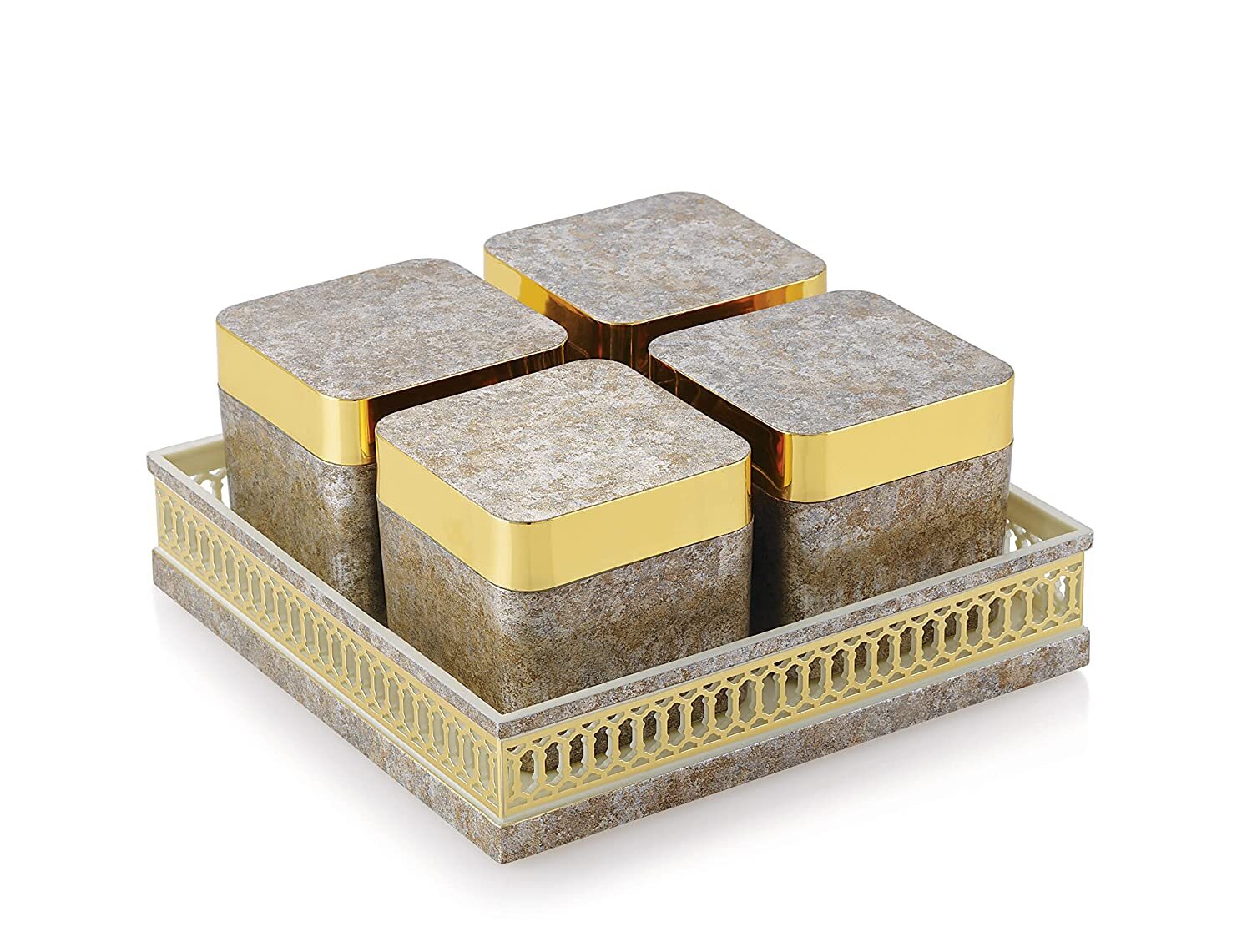 Dry Fruit Storage Box For Multipurpose Serving Set of 4 Jars with Tray ...